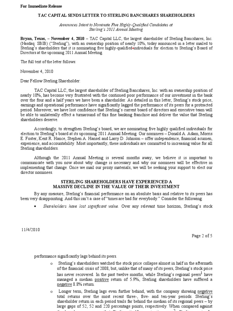 TAC Letter | PDF | Board Of Directors | Securities (Finance)