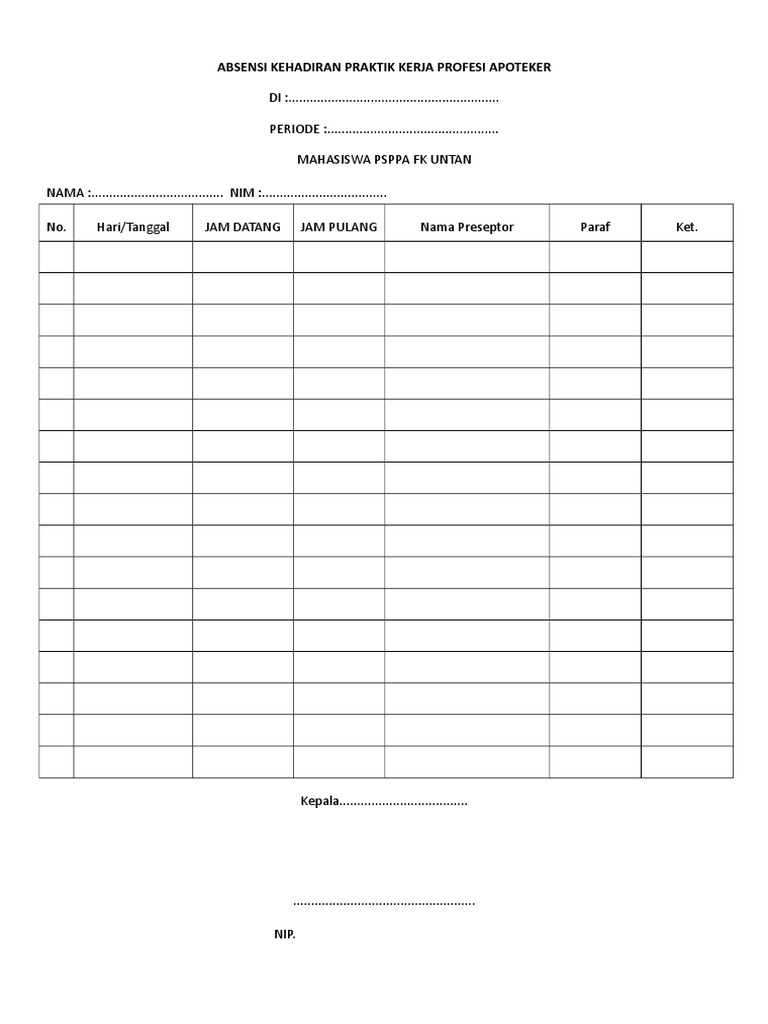 Absensi Kehadiran Praktik Apoteker UNTAN | PDF