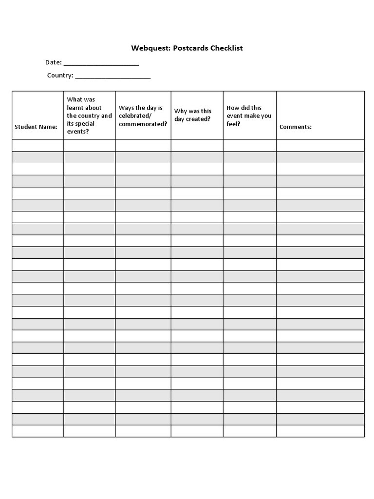 Postcard Project Checklist Template | PDF