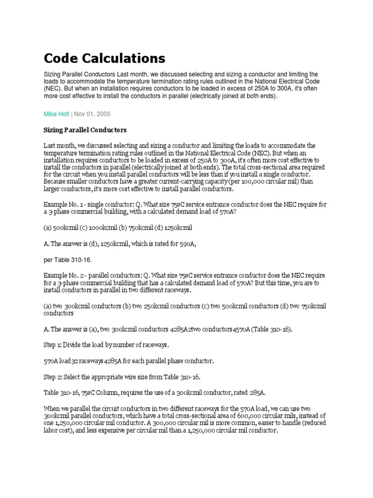 Code Calculations: Mike Holt | Download Free PDF | Electrical Conductor ...