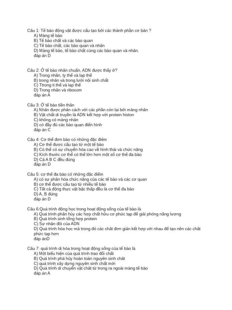 (123doc) Trac Nghiem Sinh Hoc Dai Cuong | PDF