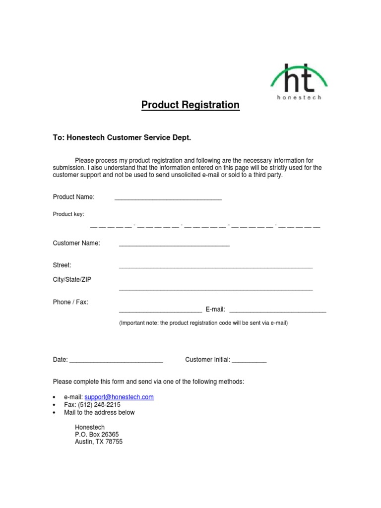 Honestech Product Registration Form | PDF | Business | Finance & Money ...