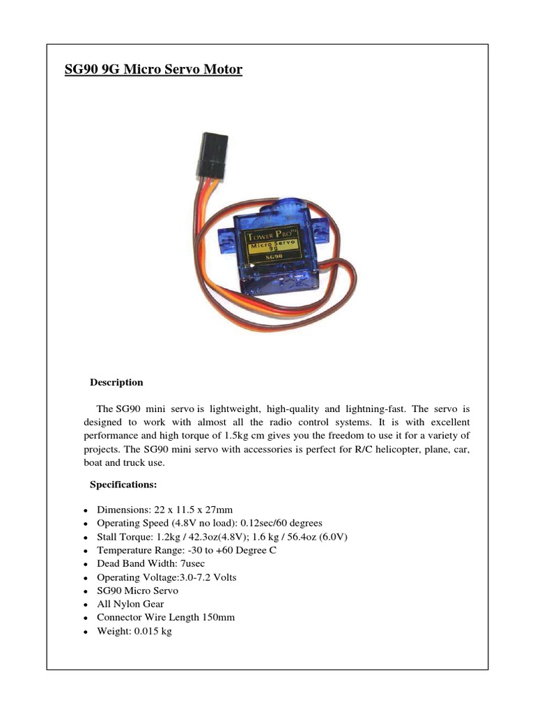 SG90 9G Micro Servo Specifications | PDF | Technology & Engineering