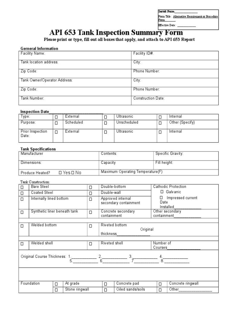 API 653 Tank Inspection Form | PDF | Nondestructive Testing | Ultrasound