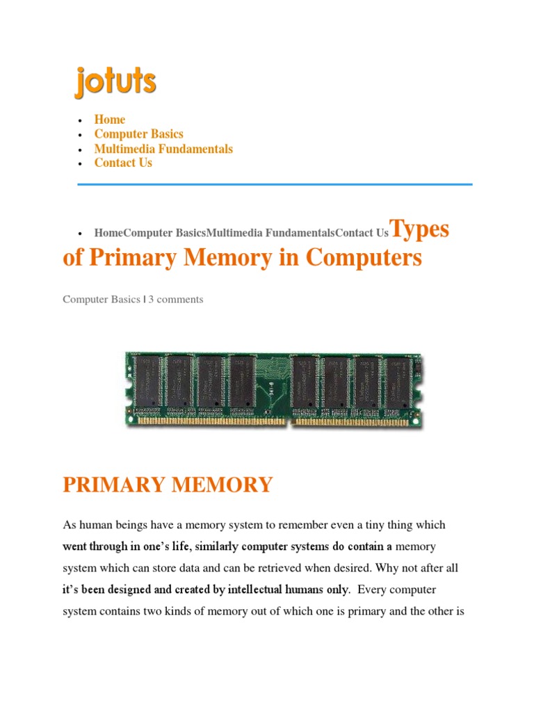 Types of Primary Memory in Computers | PDF | Random Access Memory | Read Only Memory