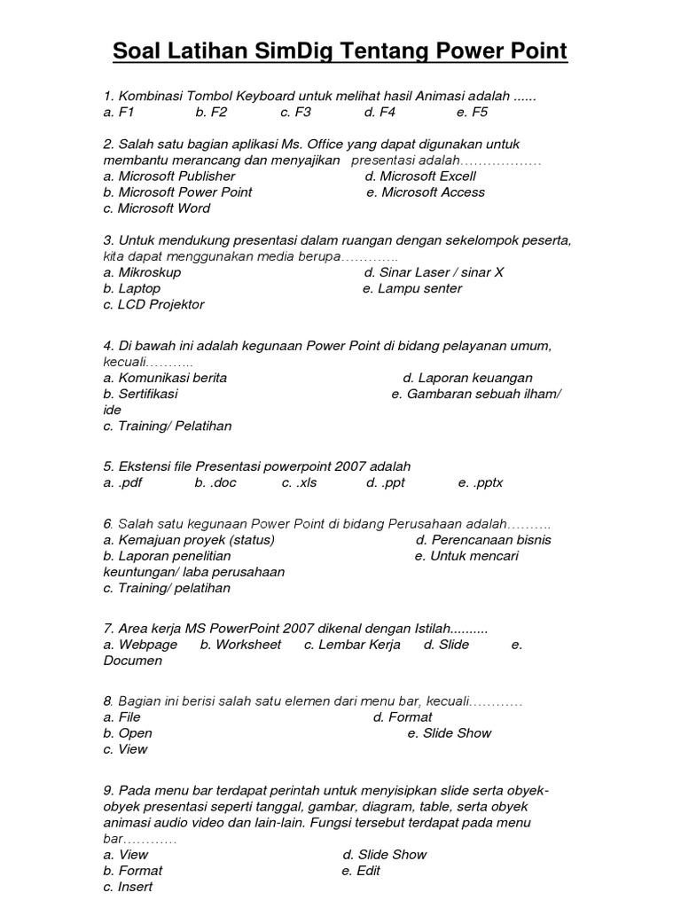 Soal SIMDIG Power Point | PDF