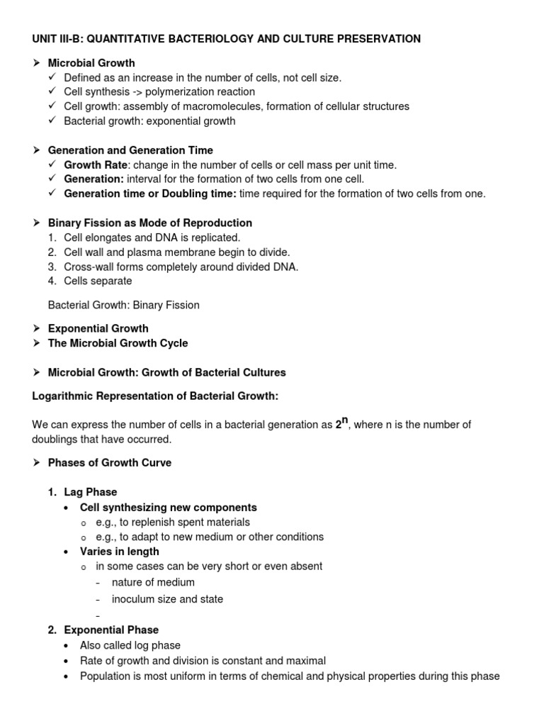 Unit Iii-B: Quantitative Bacteriology and Culture Preservation | PDF ...