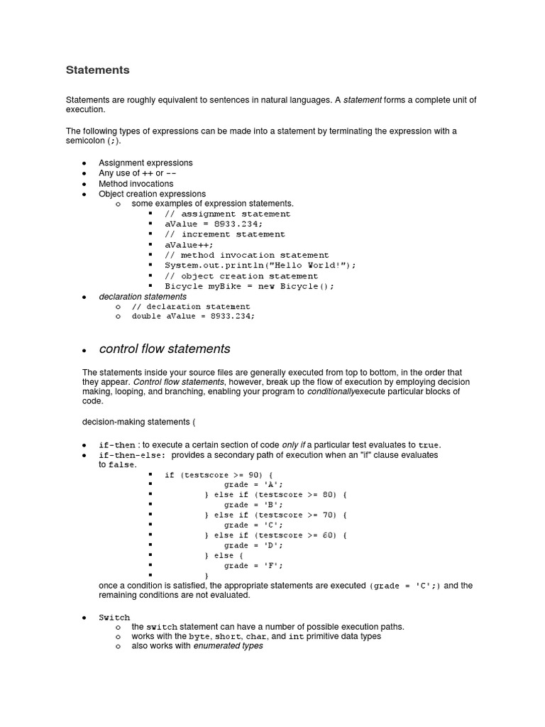 Java Statements | PDF | Control Flow | Data Type