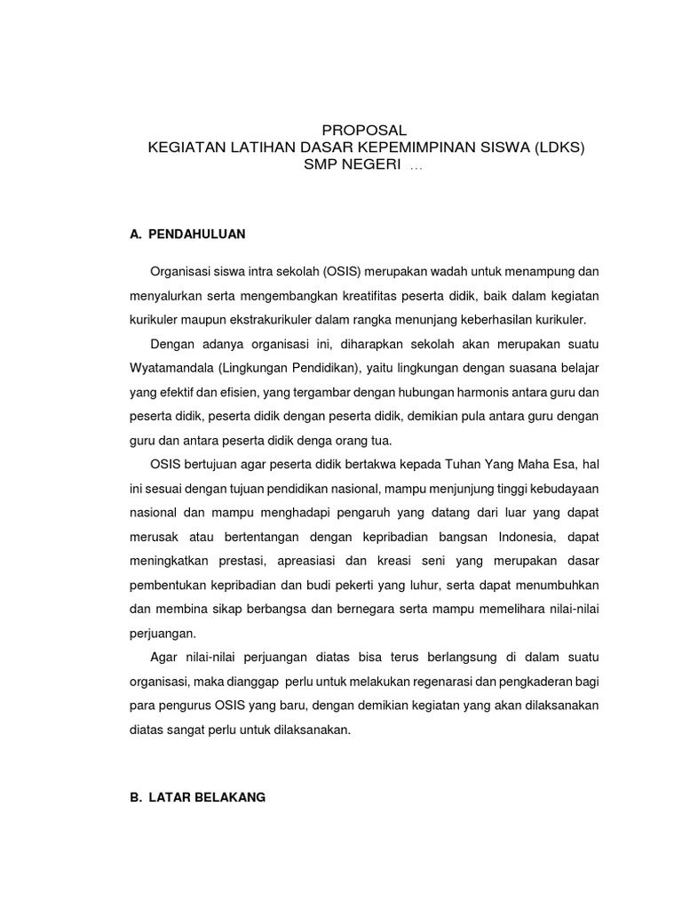 Proposal Kegiatan LDKS SMP 2018/2019 | PDF