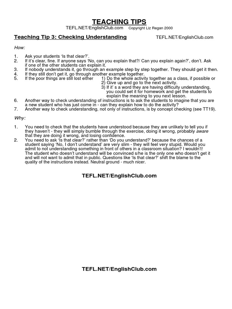 Teaching Tips: Teaching Tip 3: Checking Understanding | PDF | Career ...