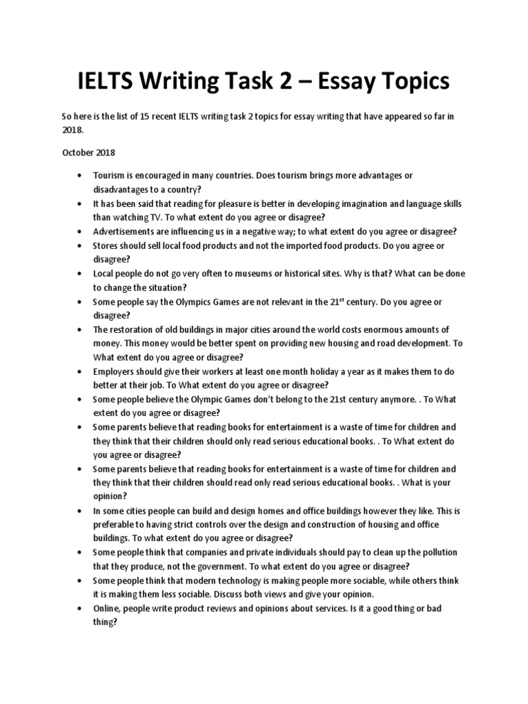 15 Recent IELTS Writing Task 2 Topics | PDF | Entertainment | Communication