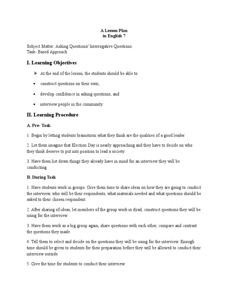Asking Questions Lesson Plan | PDF
