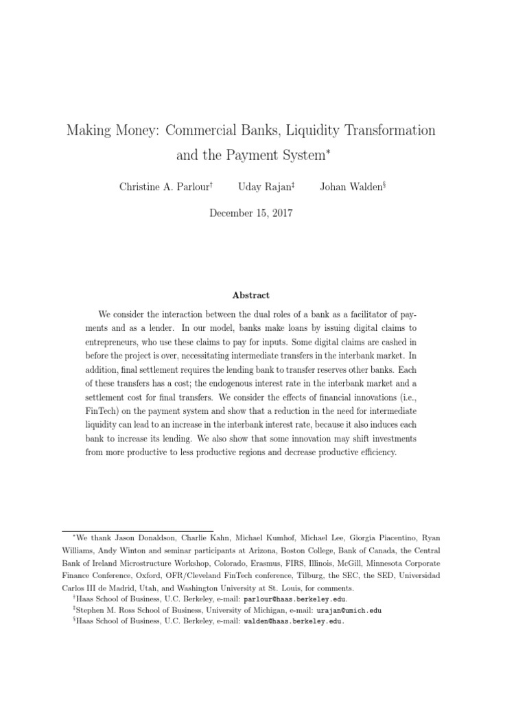 Liquidity Transformation in Commercial Banks | PDF | Interbank Lending ...