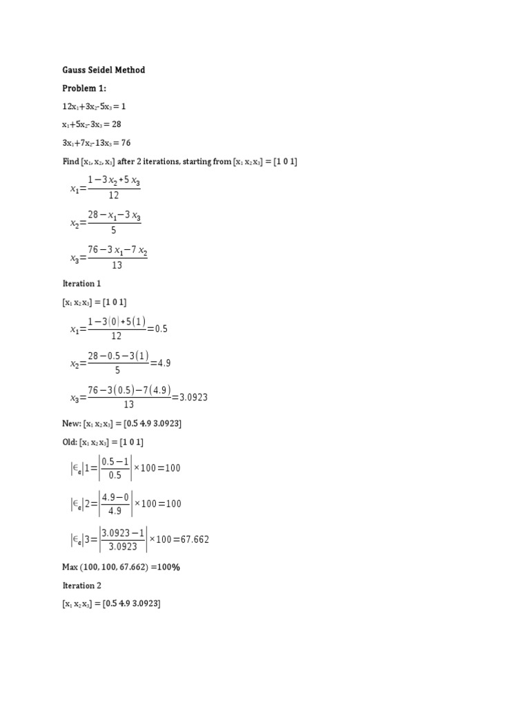 Gauss Seidel MethodRTF | Download Free PDF | Algorithms And Data Structures | Algebra