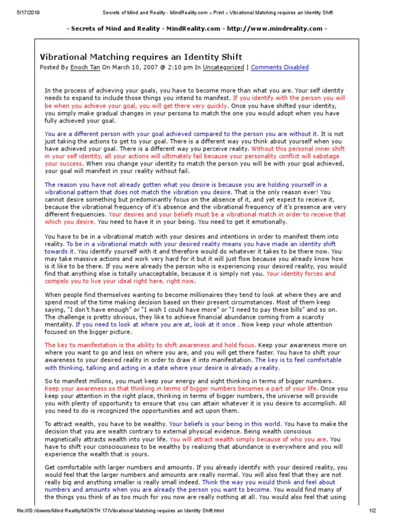 Identity Shift for Vibrational Matching | PDF | Mind | Goal
