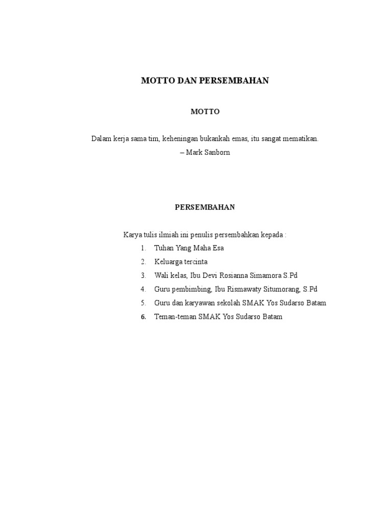 Motto Dan Persembahan Karya Ilmiah | PDF