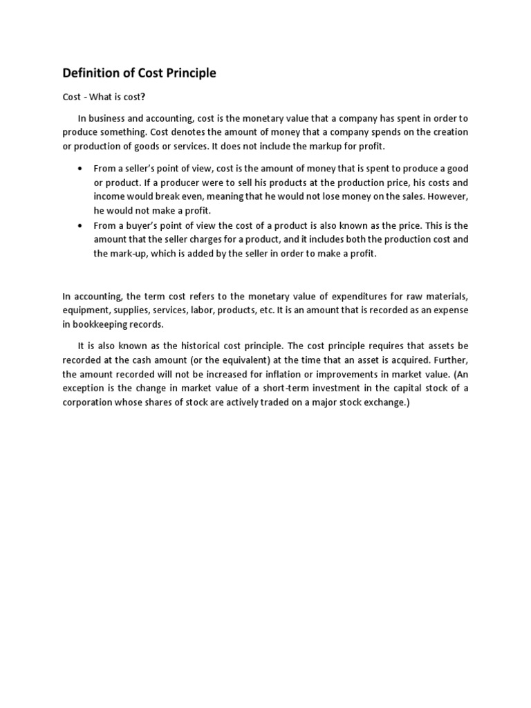 Definition of Cost Principle | PDF | Cost | Prices