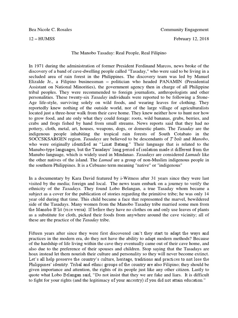The Manobo Tasaday: Real People, Real Filipino | PDF | Ethnicity ...