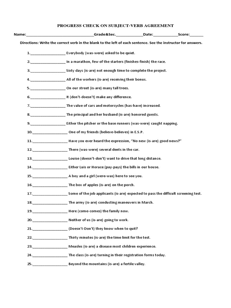 Subject-Verb Agreement Quiz | PDF | Career & Growth | Business
