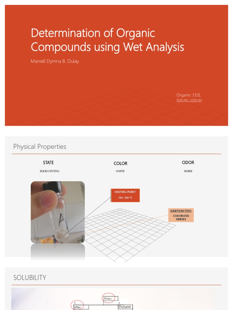 Determination of Organic Compounds Using Wet Analysis: Maniell Dymna B ...