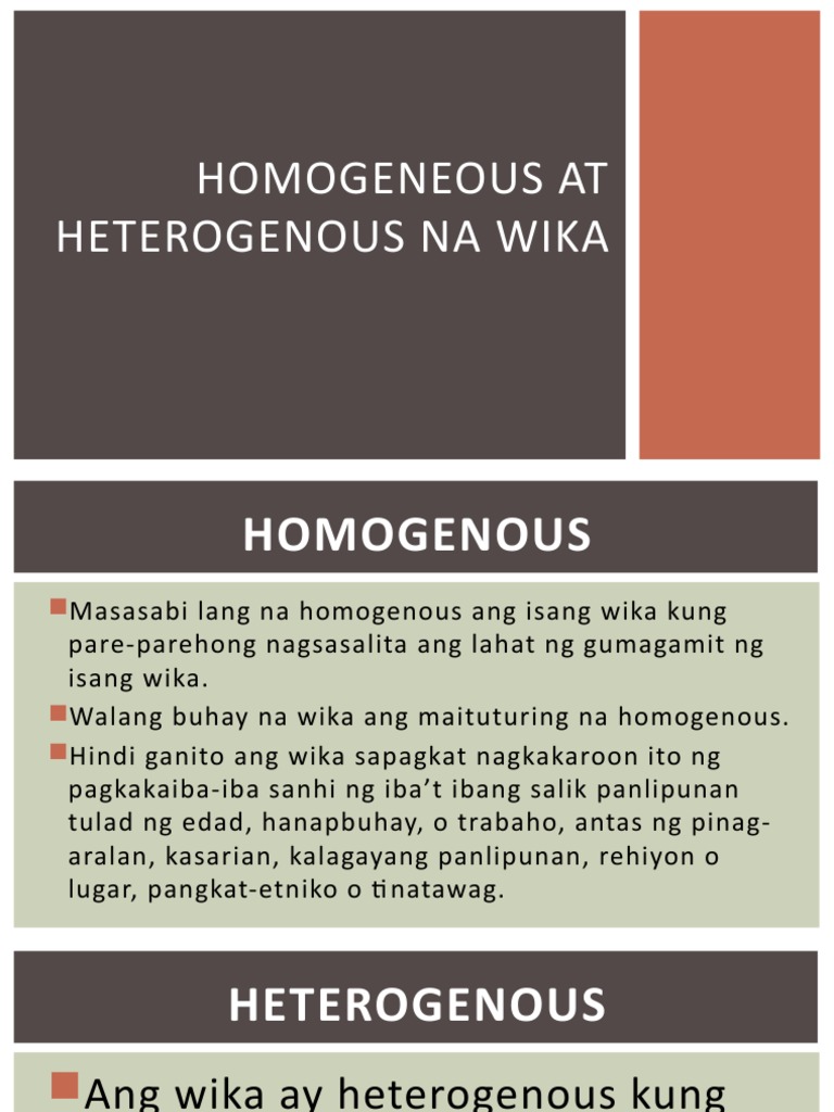 Homogeneous at Heterogenous Na Wika/ Mga Barayti NG Wika | PDF