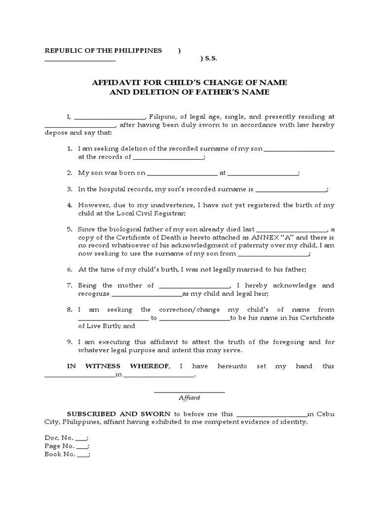 Affidavit Change of Name - Sample | Download Free PDF | Affidavit ...