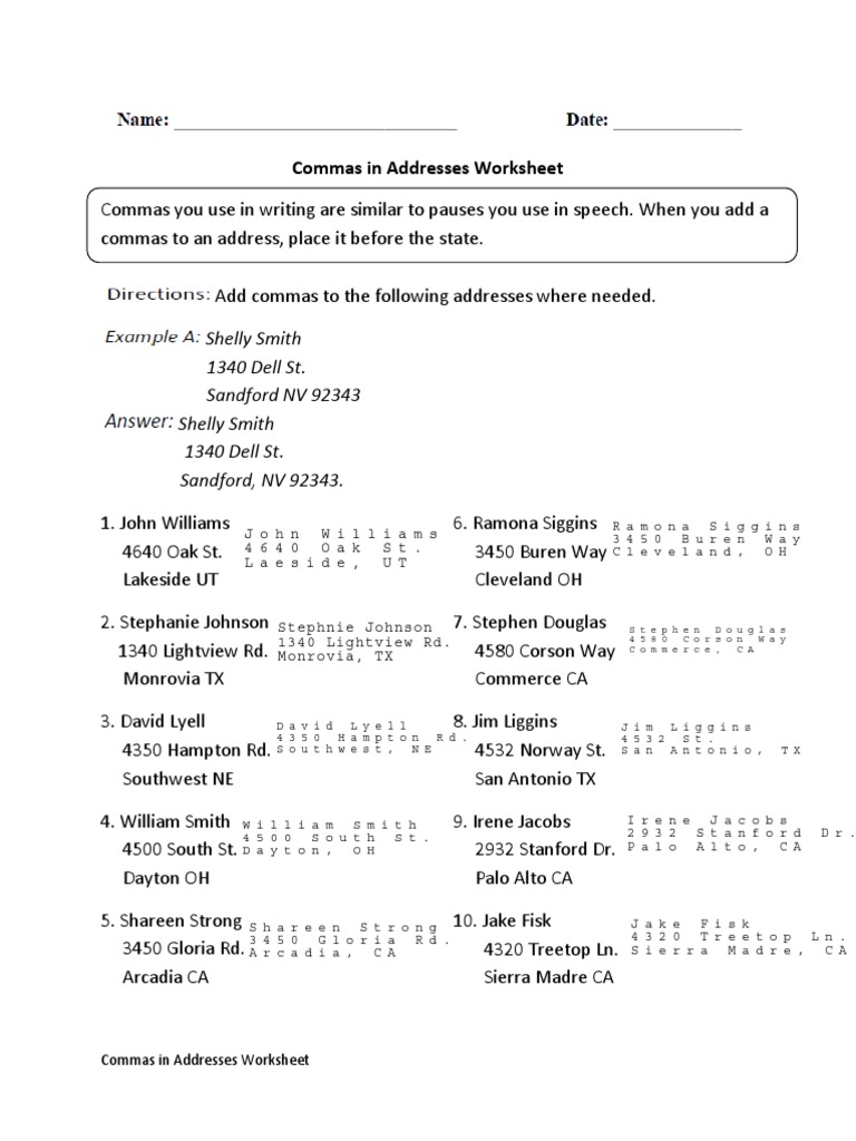 Commas in Addresses 1 | PDF