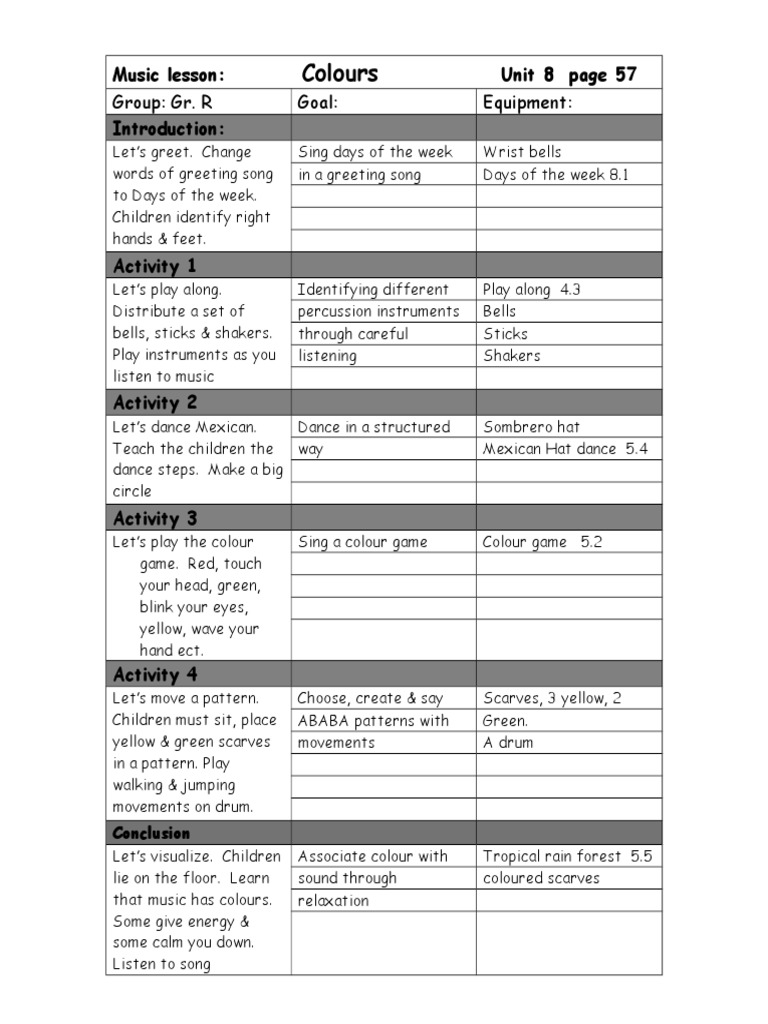Music Lesson Colours | PDF | Language Arts & Discipline | Foreign ...