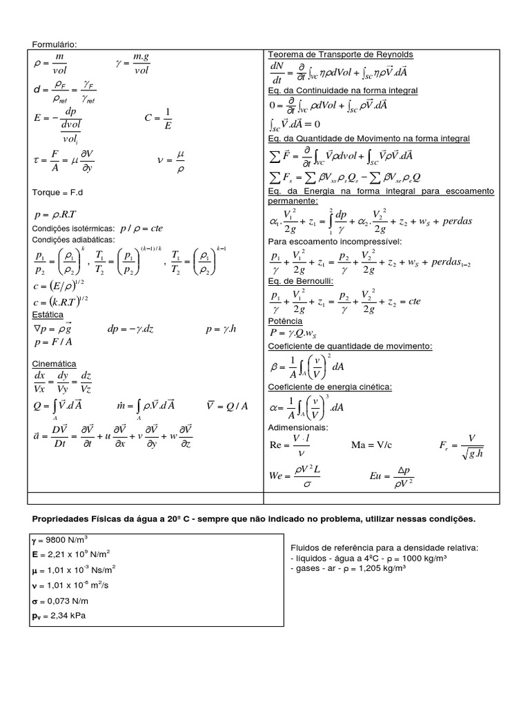 Formulário MECFLU | Download grátis PDF | Quantidades físicas | Mecânica dos fluidos