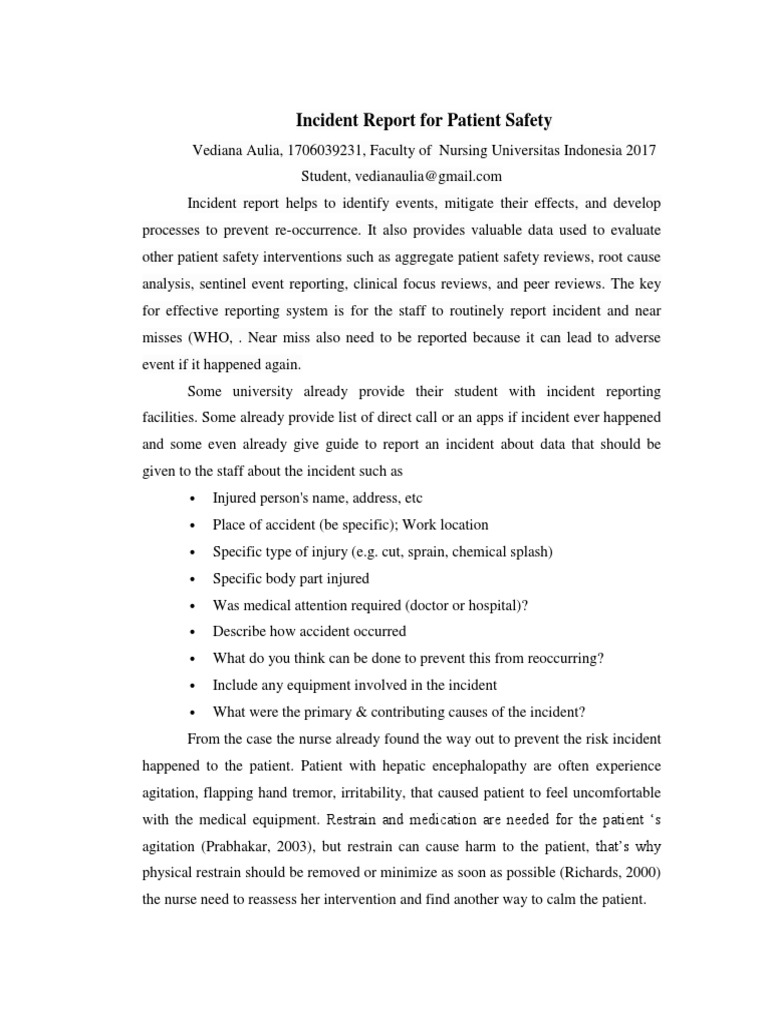 Incident Report For Patient Safety | PDF | Patient Safety | Patient