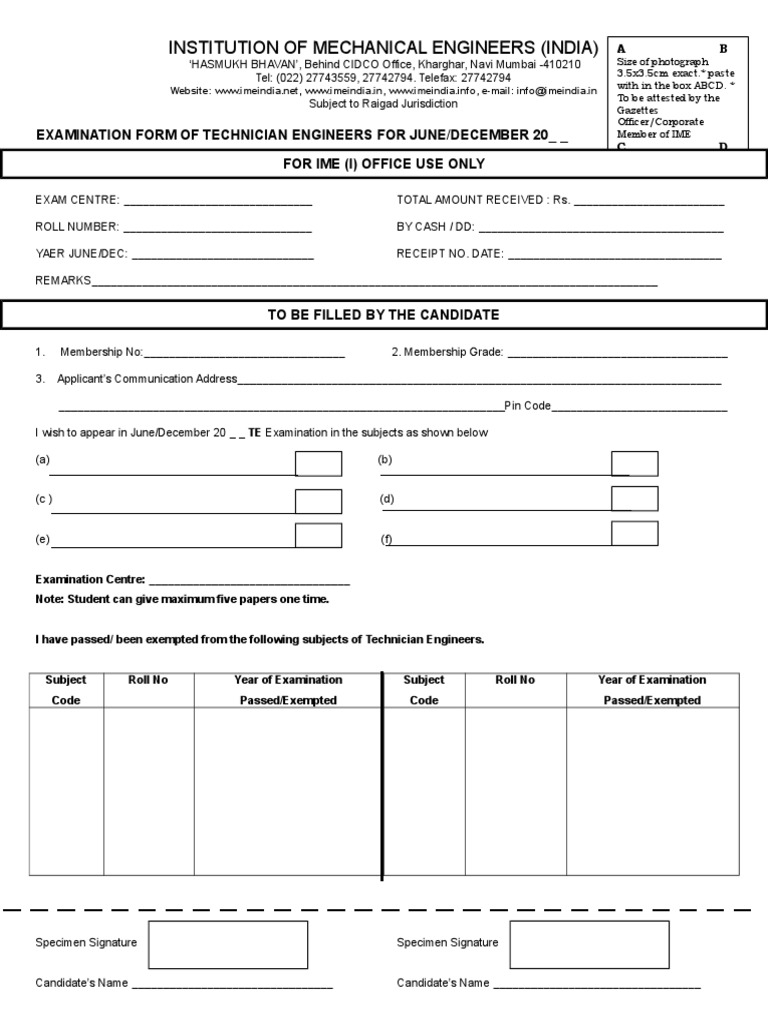 Examination Form Te | PDF | Paper | Engineering