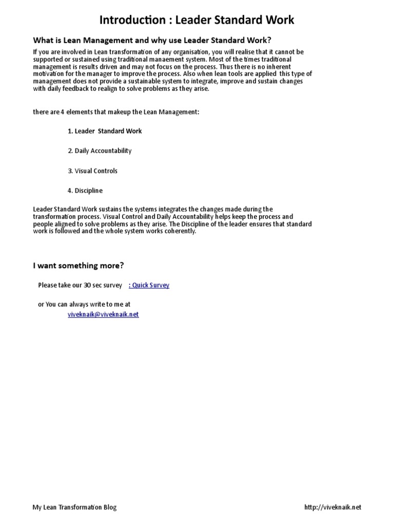 Leader Standard Work V1.0 | PDF | Lean Manufacturing | Leadership