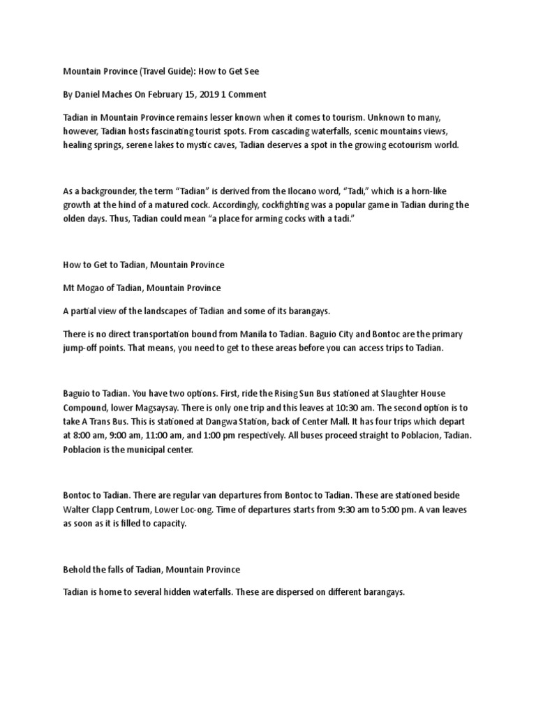 Mountain Provin-WPS Office | PDF | Tourism | Leisure