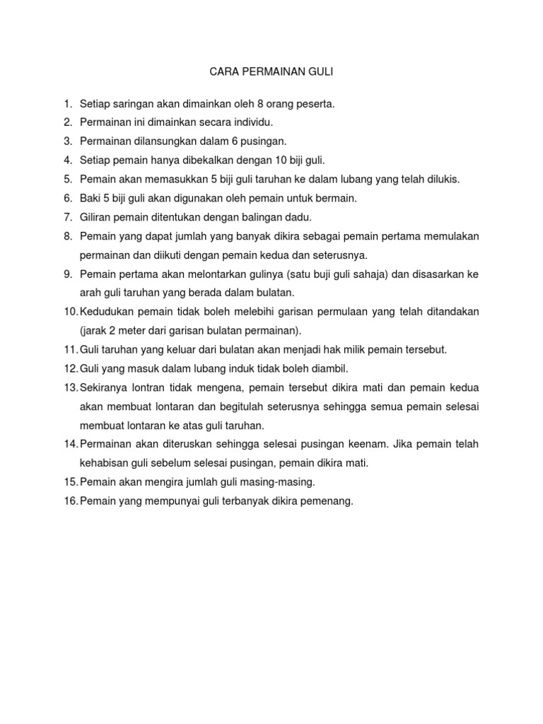 Cara Bermain Permainan Guli Tradisional | PDF | Olahraga & Rekreasi