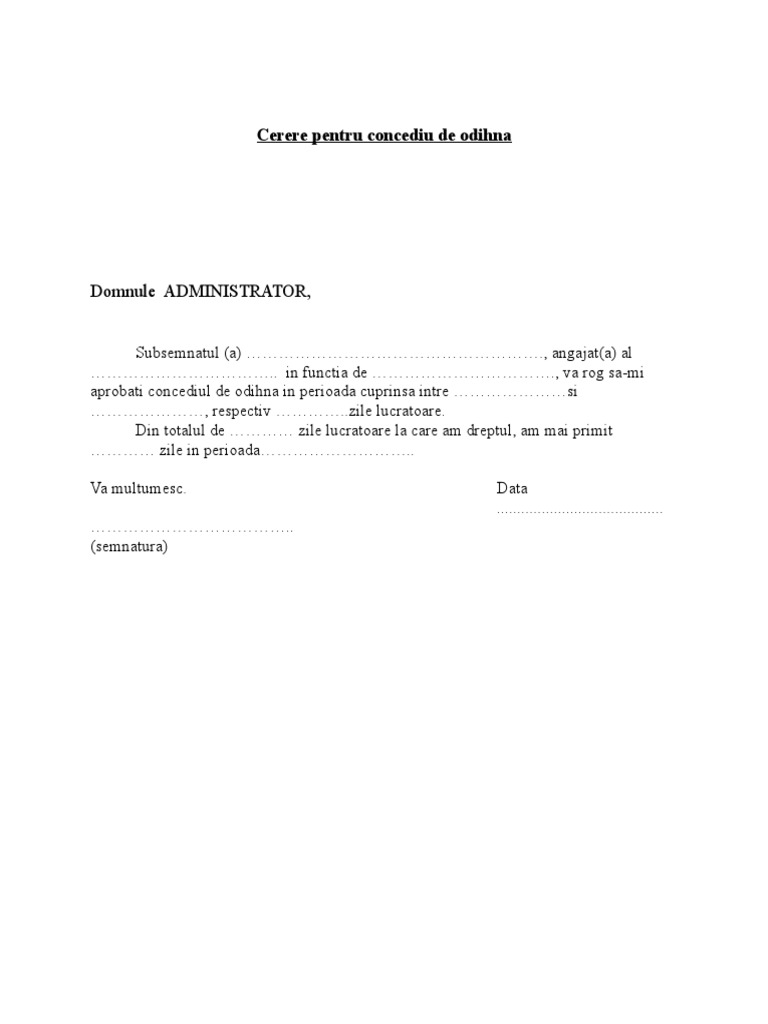 Cerere Pentru Concediu de Odihna