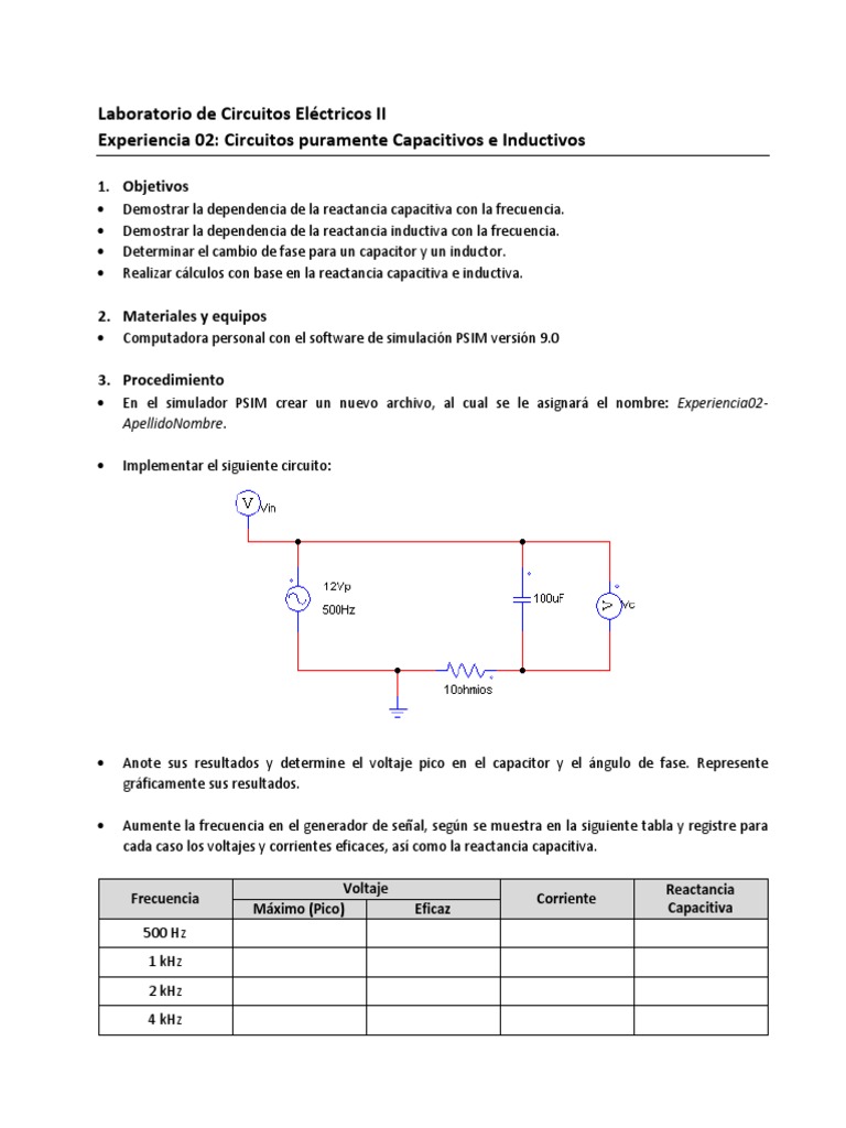 LCE2 - Experiencia 02 | PDF | Impedancia eléctrica | Condensador