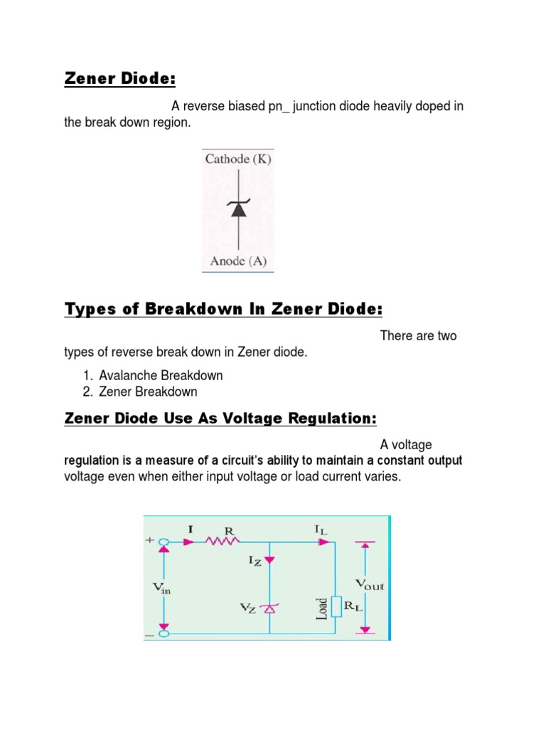 Breakdown Mechanisms and Voltage Regulation Applications of the Zener ...