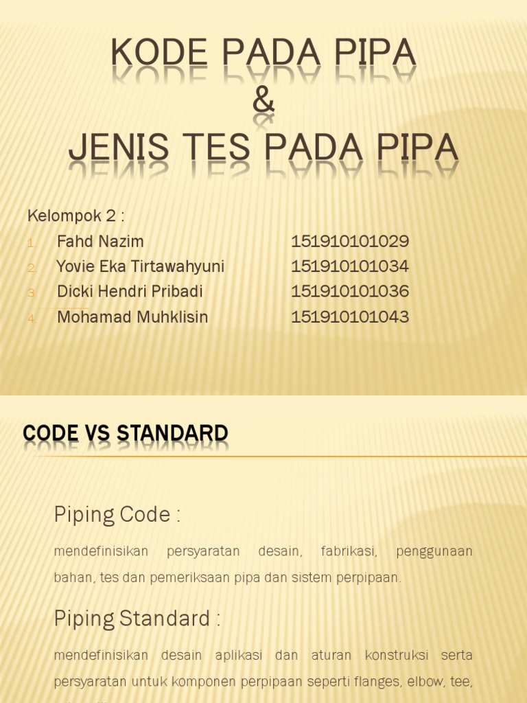 Kode Pada Pipa&Jenis Tes Pada Pipa | Pipe (Fluid Conveyance ...