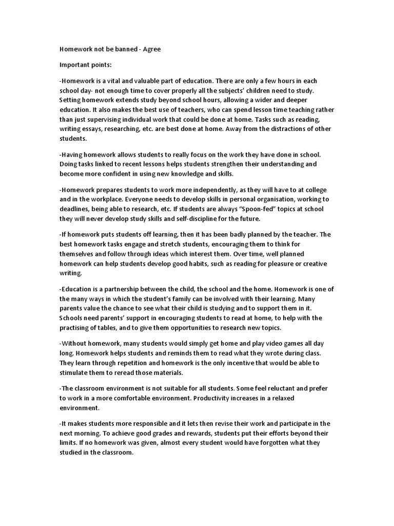 Homework Should Not Be Banned | Homework | Teachers