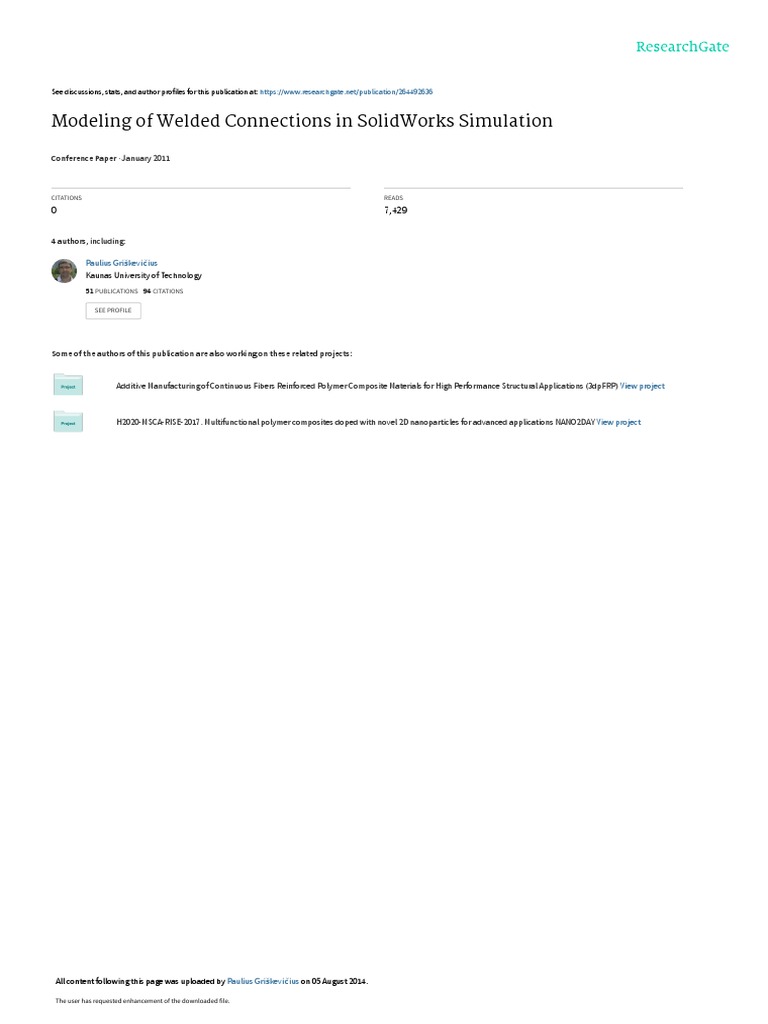 Modeling of Welded Connections in Solidworks Simulation: Conference Paper | PDF | Finite Element ...