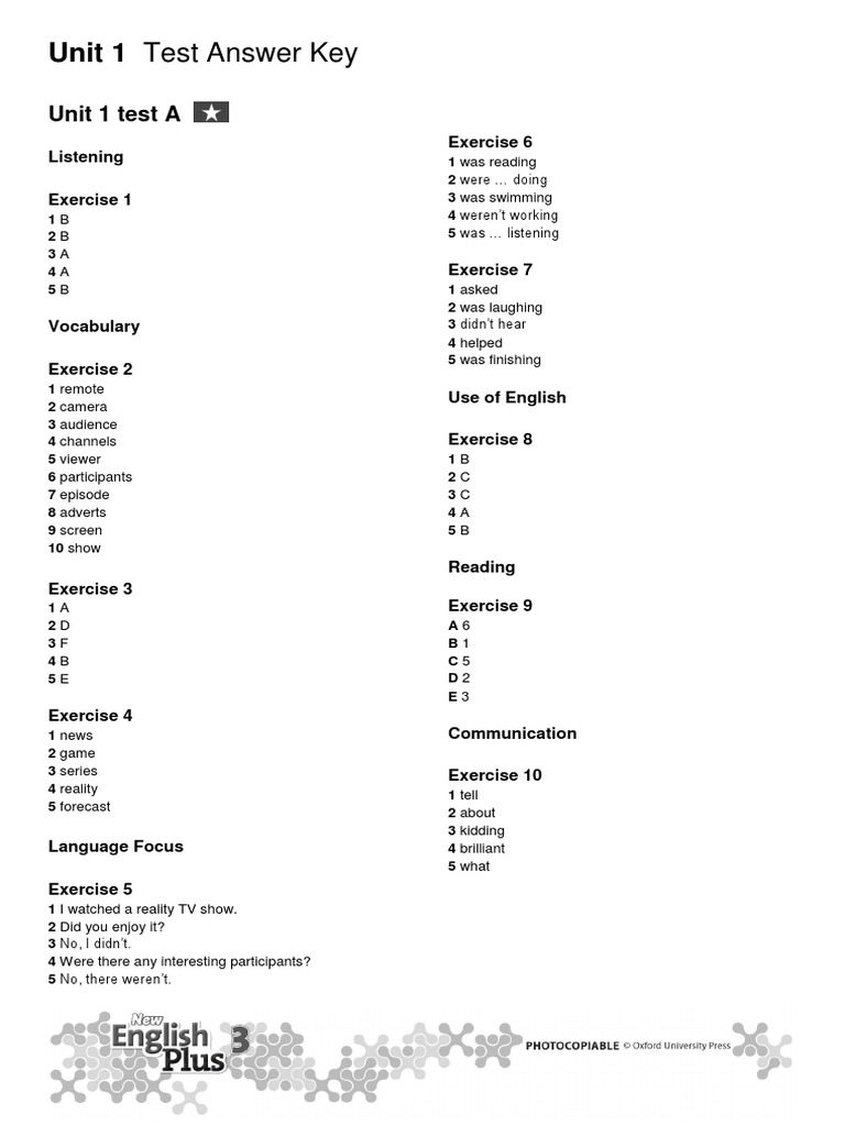 Unit 1 Test Answer Key | PDF | Leisure
