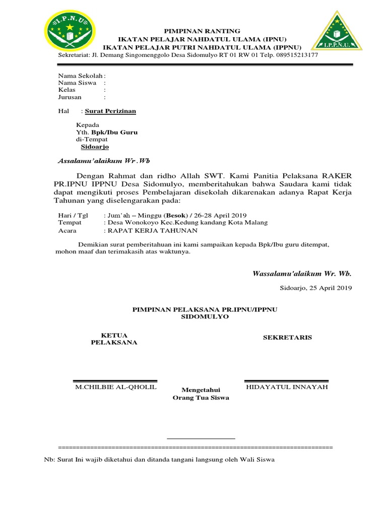 Surat Izin Sekolah | PDF