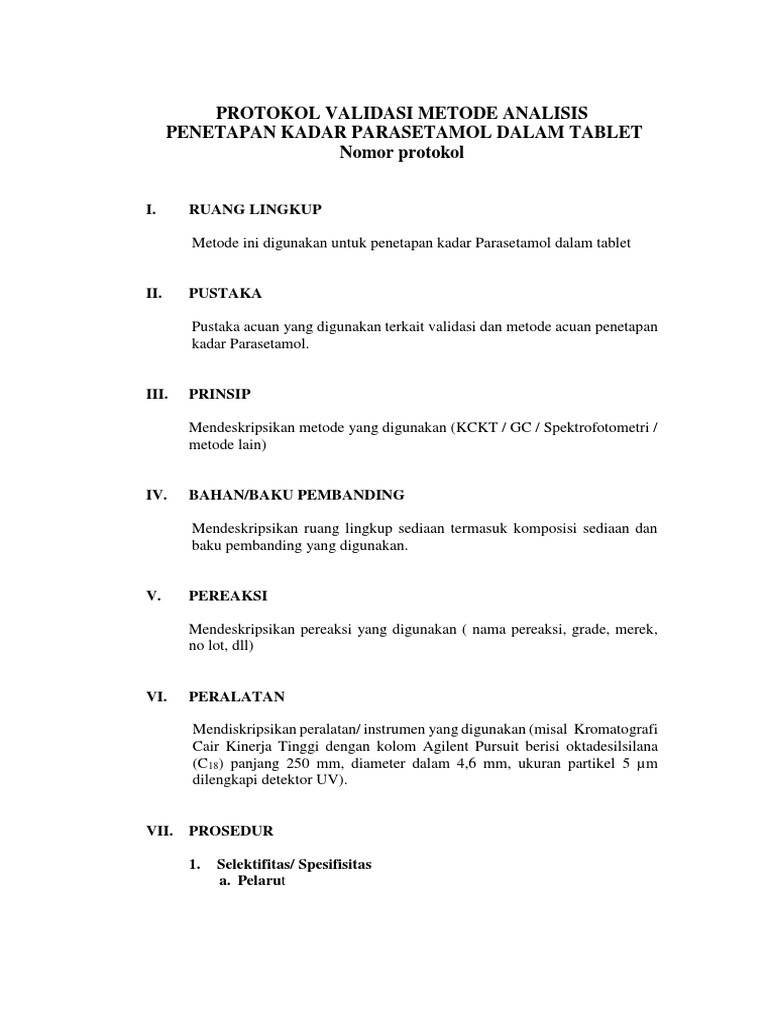 Contoh Protokol Validasi Metode Analisis | PDF