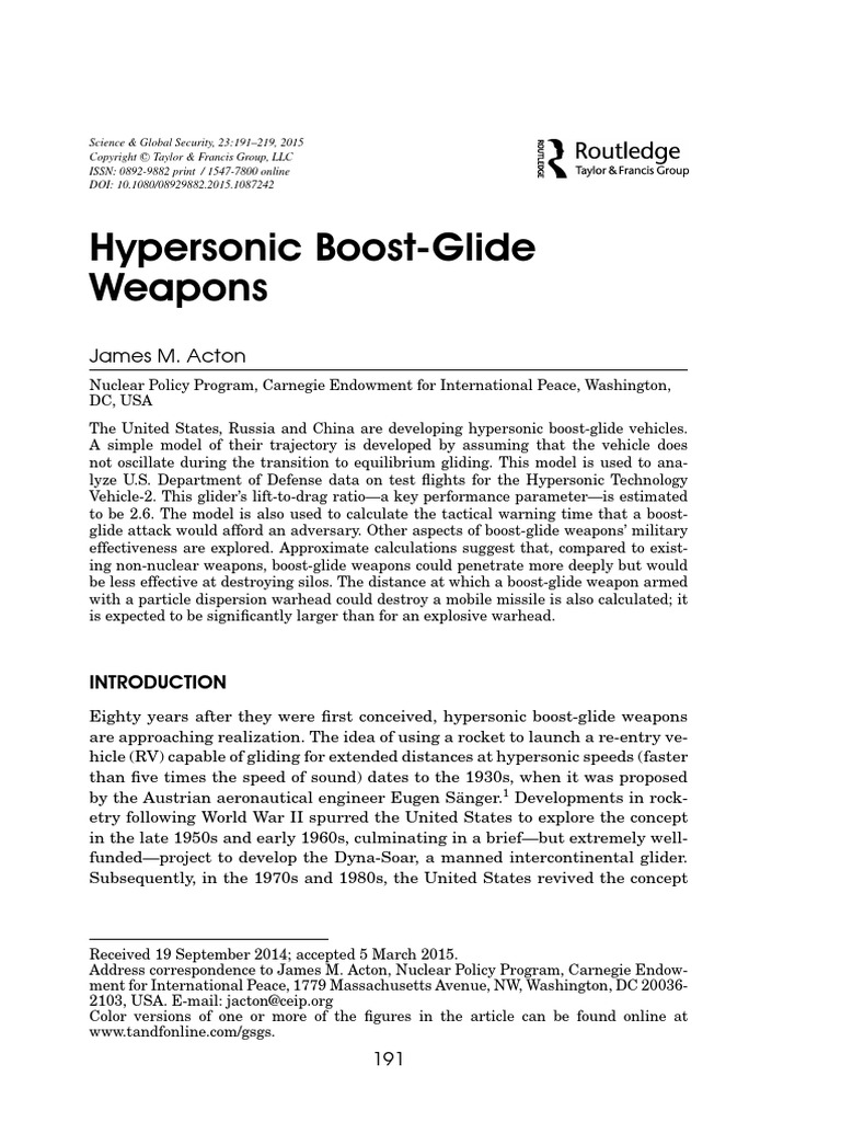 Hypersonic Boost-Glide Weapons: James M. Acton | PDF | Atmospheric ...