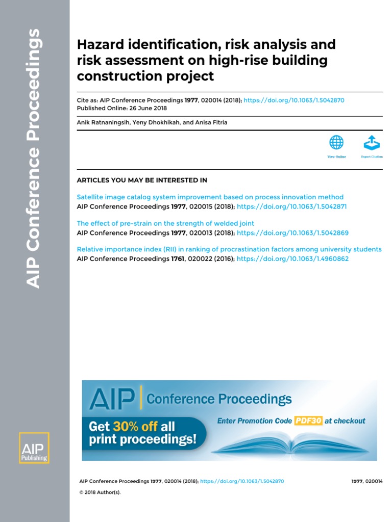 Hazard Identification, Risk Analysis and Risk Assessment On High-Rise ...