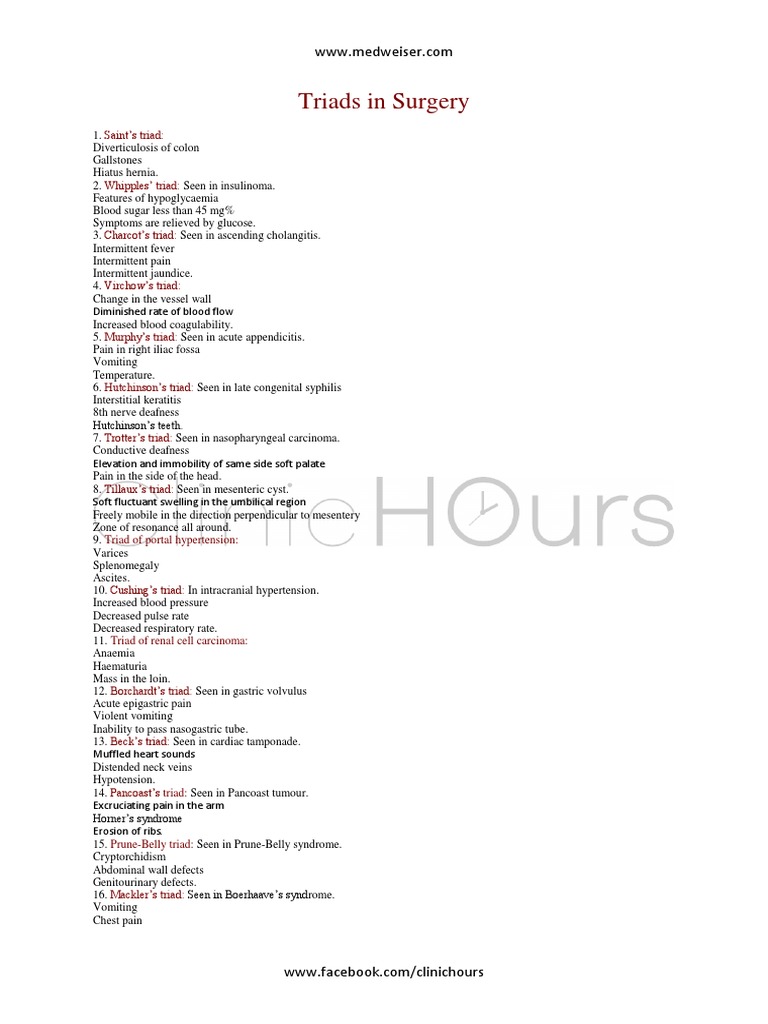 Triads in Surgery List | PDF | Gastroenterology | Organ (Anatomy)