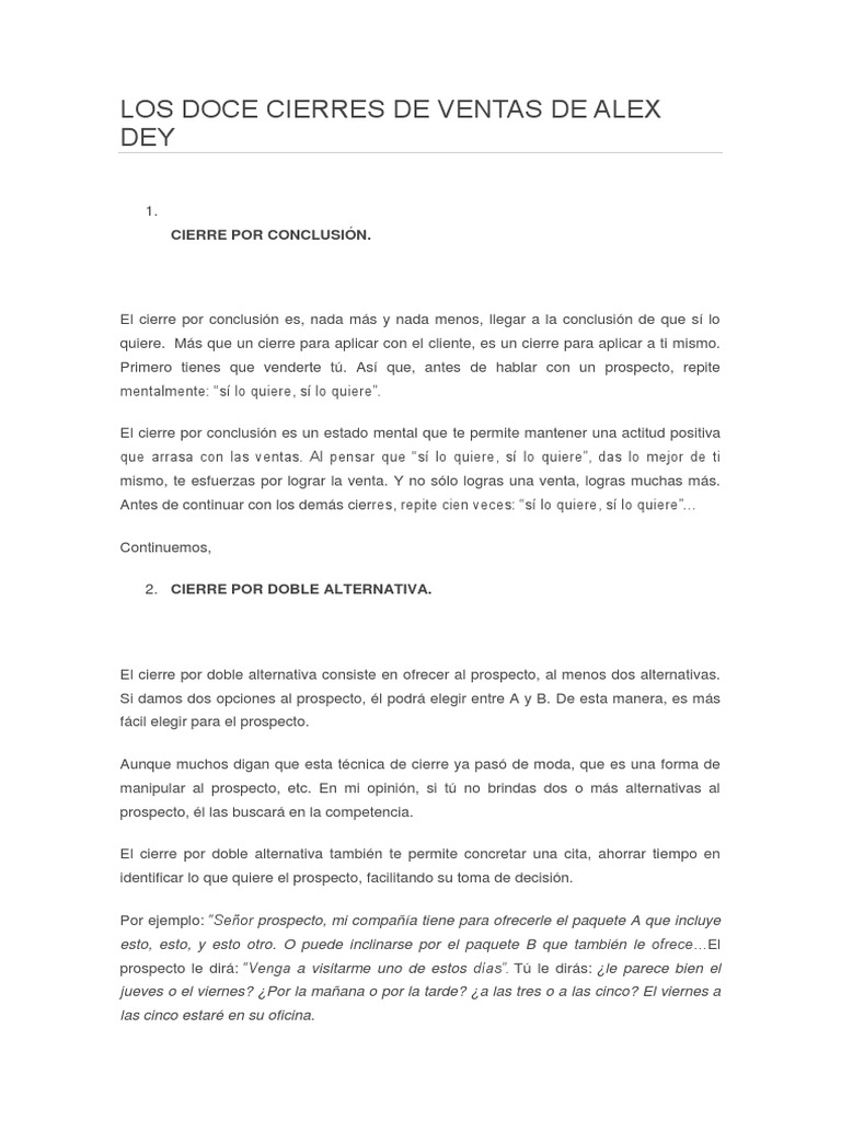 Los Doce Cierres de Ventas de Alex Dey | PDF | Cliente | Verdad