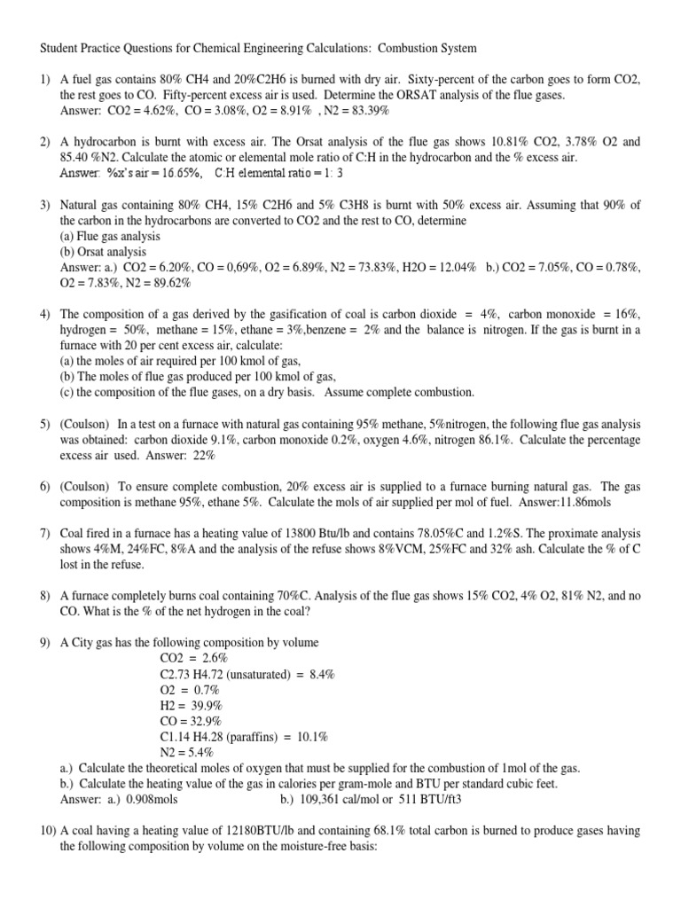 Student Practice Questions For Chemical Engineering Calculations For ...