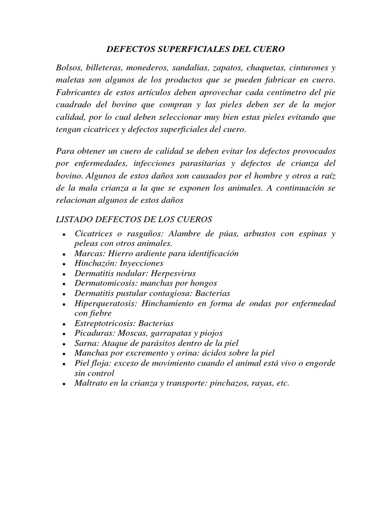 Defectos Superficiales en Cuero de Vaca | PDF | Cuero | Vacas