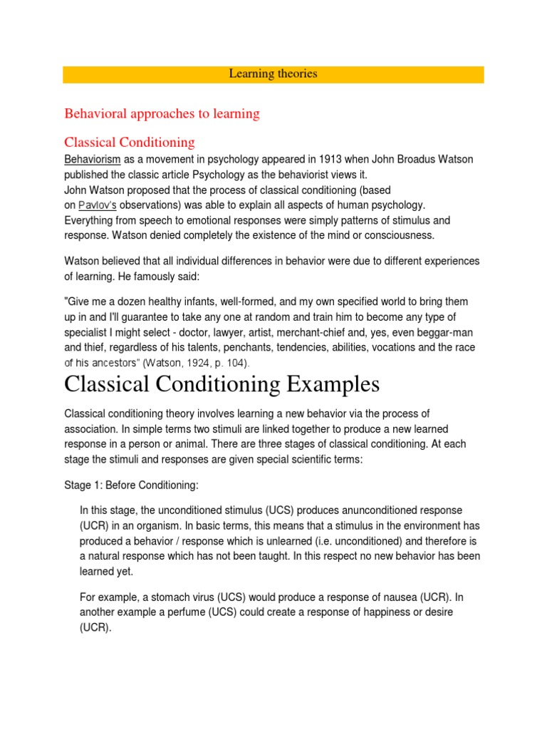 Learning Theories | PDF | Reinforcement | Classical Conditioning